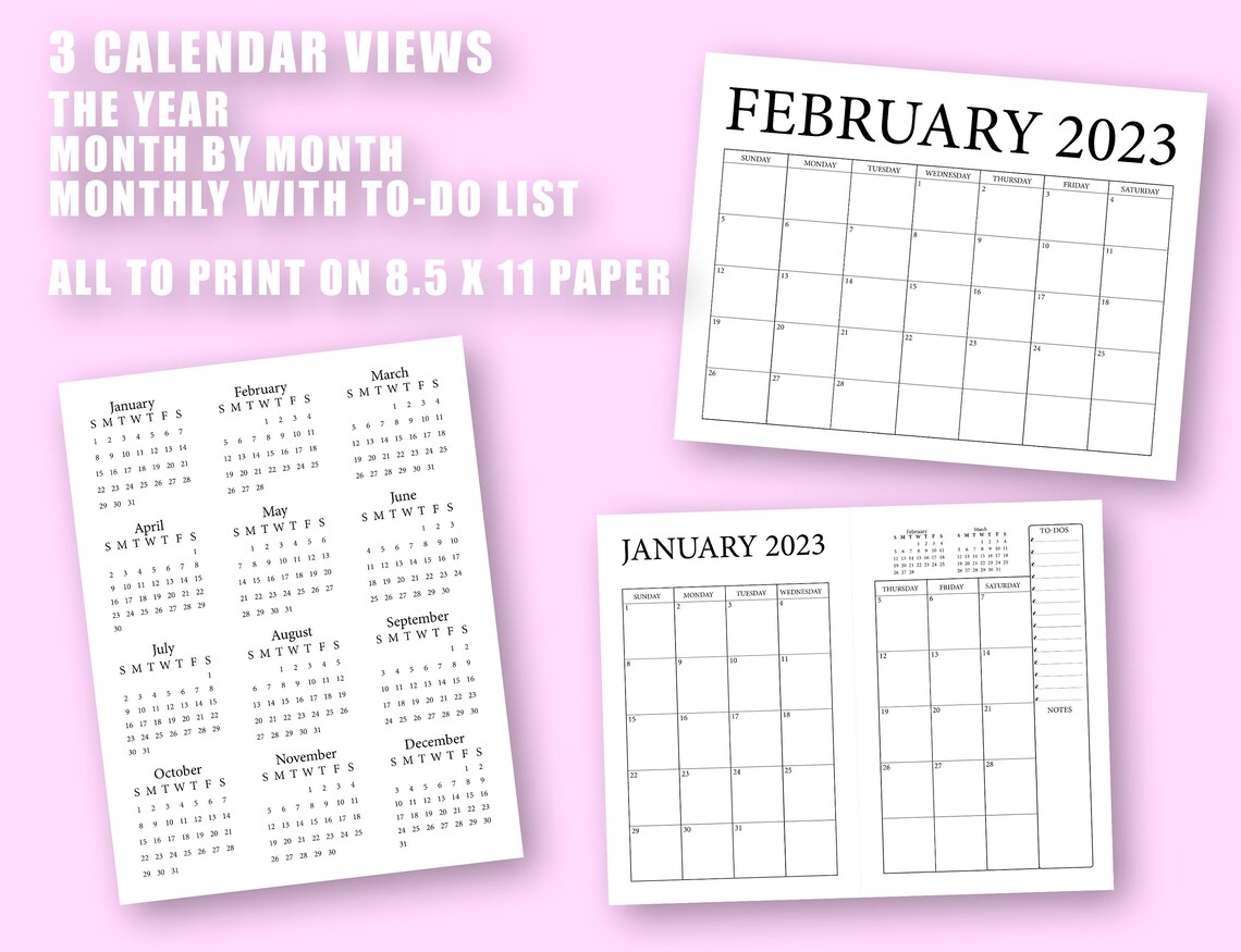 Minimalist 2023 Monthly Calendar Editable & Printable Sunday - Etsy Canada