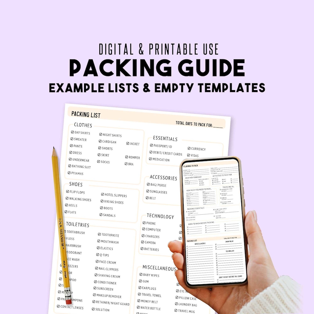 Travel Packing List | Digital & Printable Use | Packing Checklist and ...