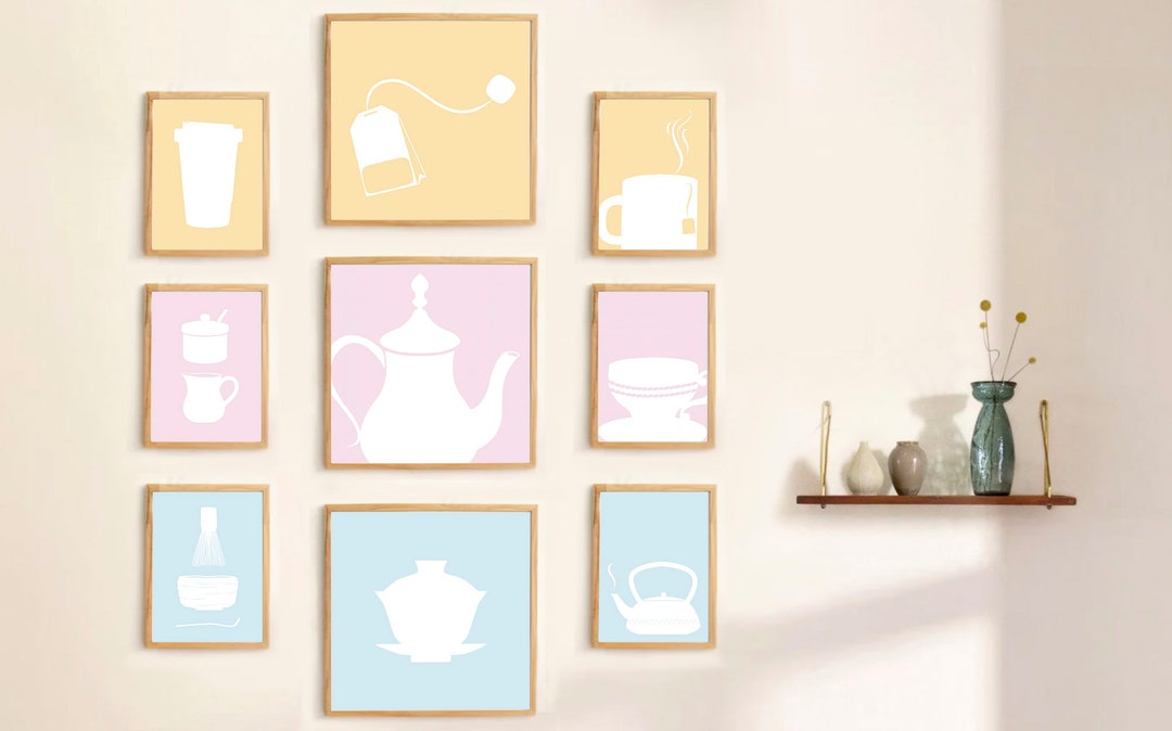 10 Tea Wall Art Silhouette Bundle | Minimalist Kitchen Wall Art | 4x6 ...