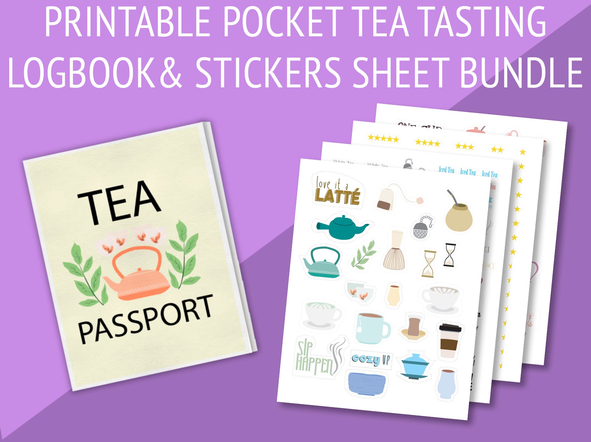 NEW Bundle Printable Pocket Tea Logbook & Matching Tea Stickers 100 Tea ...