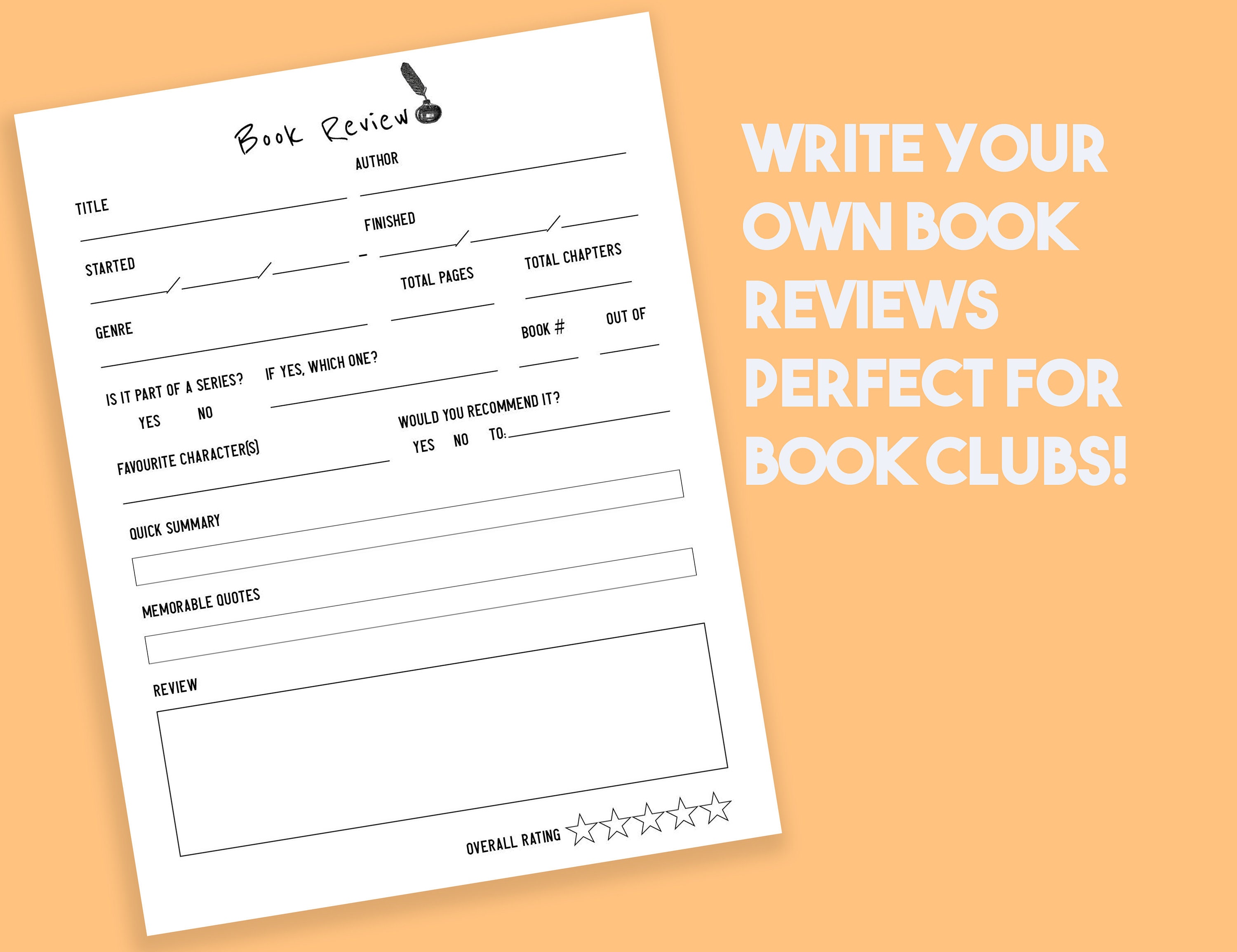 Book Review Template Printable Reading Journal Rate Books You Read ...