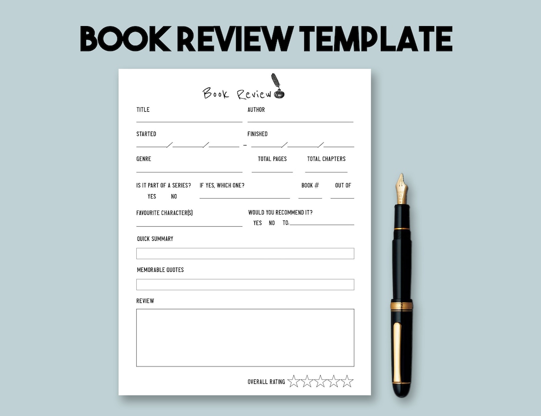 Book Review Template Printable Reading Journal Rate Books You Read ...