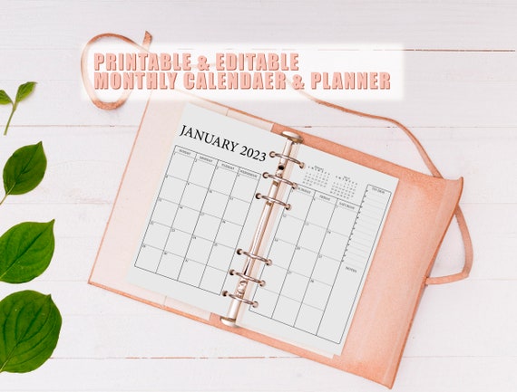 Minimalist 2023 Monthly Calendar Editable & Printable Sunday - Etsy Canada