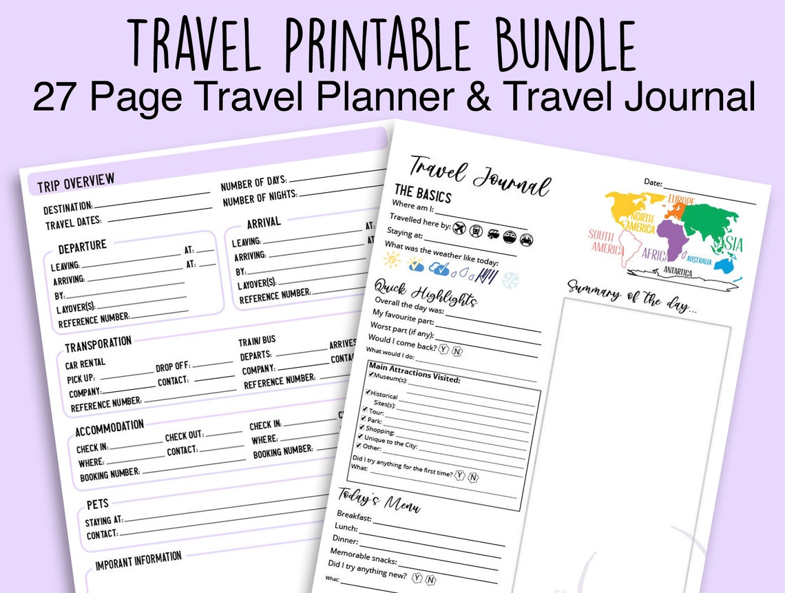 Digital Travel Planner & Journal Bundle Travel Journal - Etsy Canada