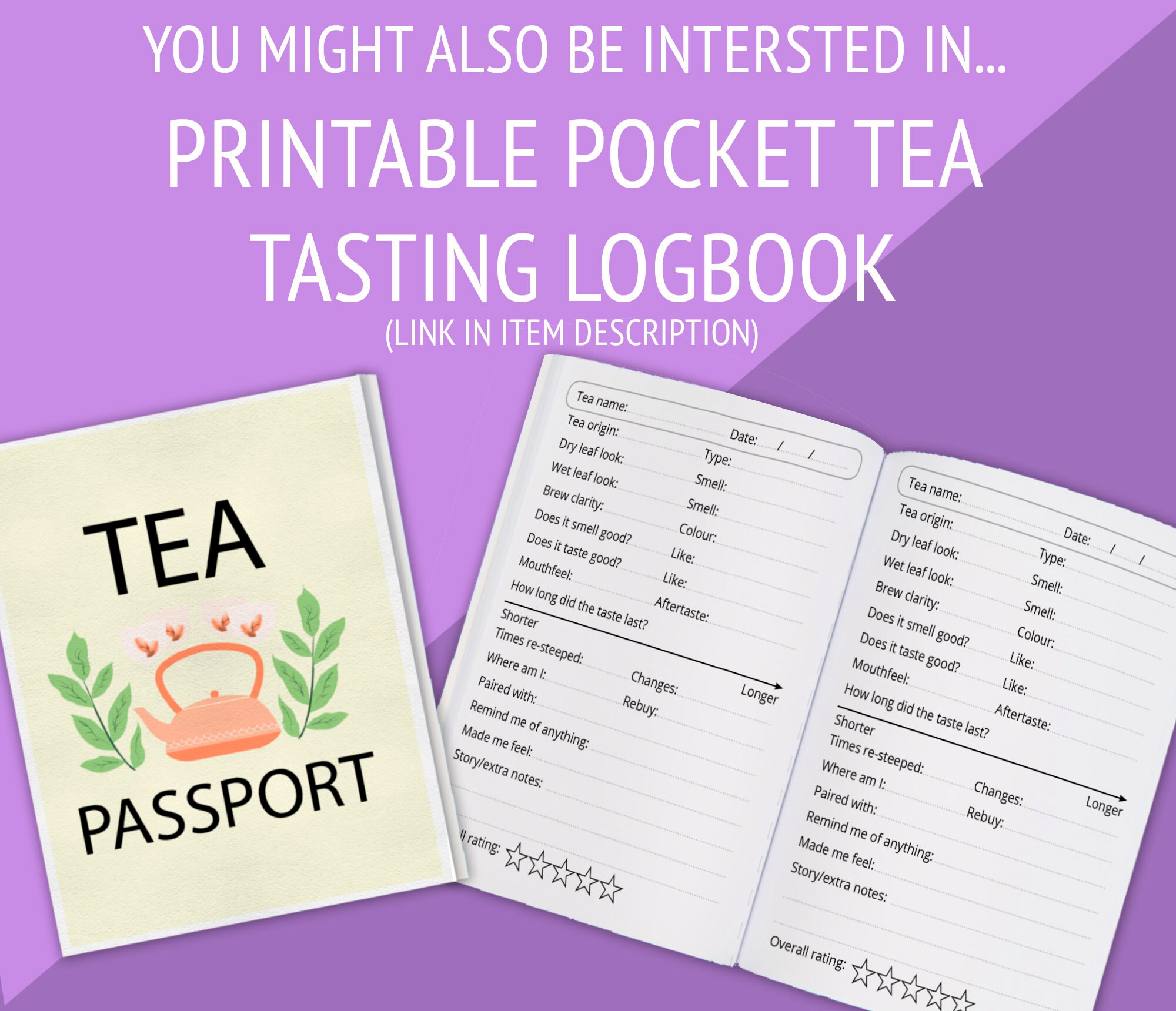 Printable Tea Tasting Journal for Tea Notes | Tea Tracker | Tea Log ...