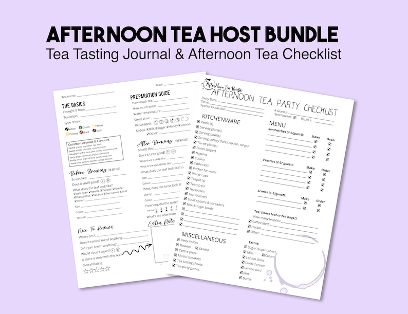 Tea Lovers Printable Bundle: Tea Tasting Journal & Afternoon Tea Party ...