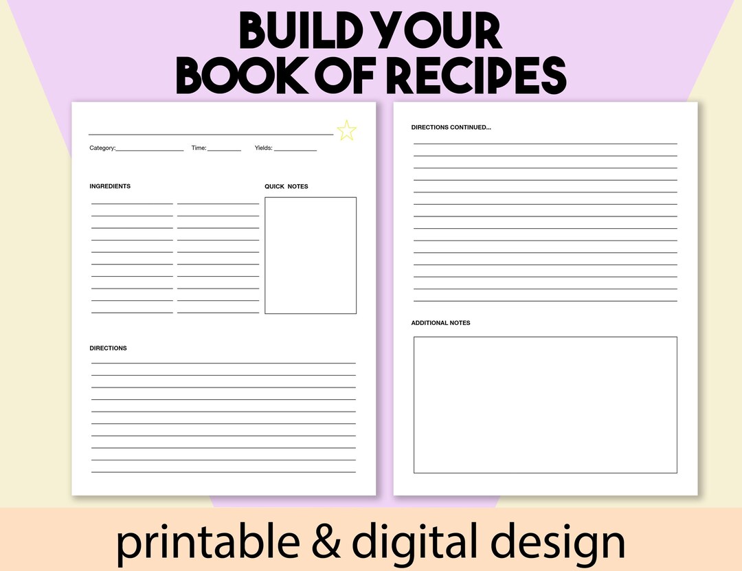 Recipe Book Printable PDF Template | Fill in Your Own Recipes | Recipe ...