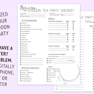 Afternoon Tea Party Checklist | Guest List Checklist | Printable ...