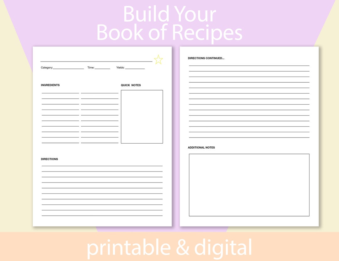 Recipe Book Printable PDF Template Fill in Your Own Recipes Recipe ...