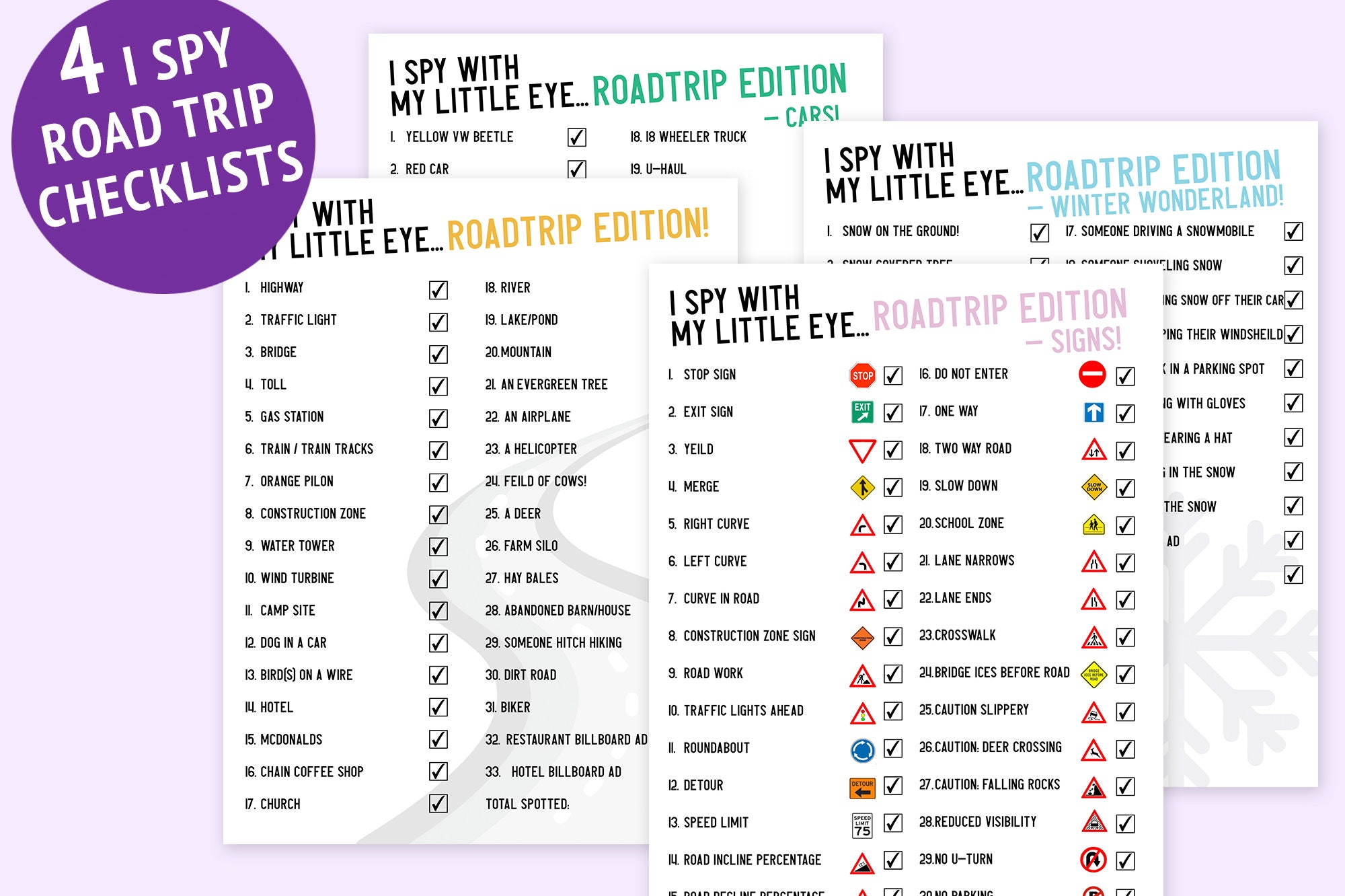 Printable Travel Bundle for Kids: I Spy Checklists Downloadable Travel ...