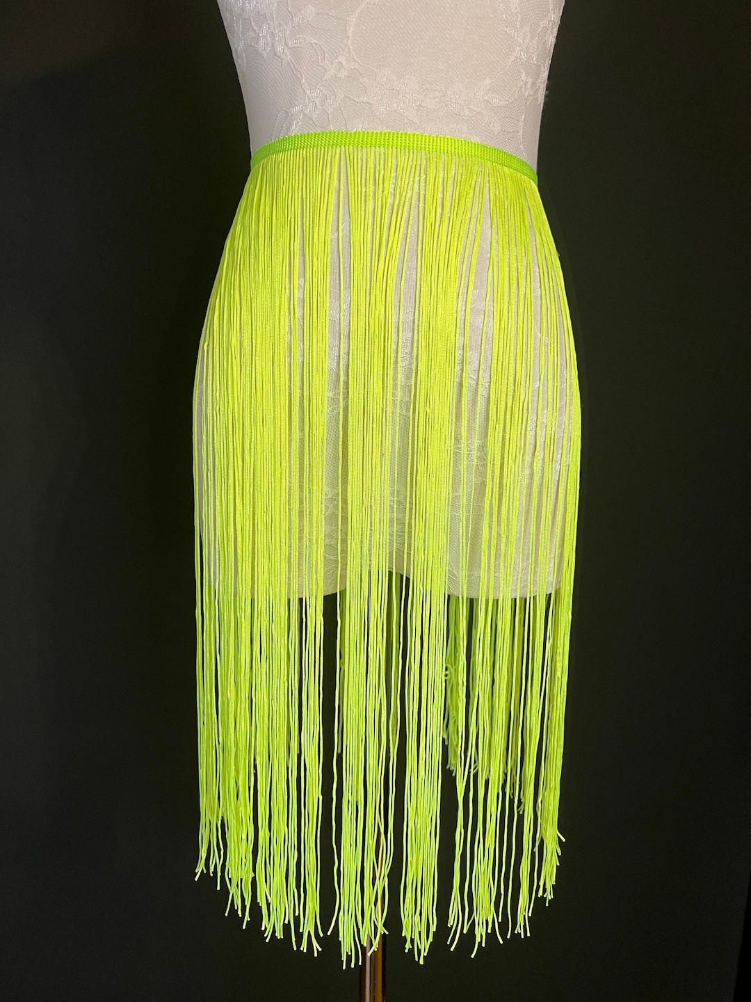 20” Long Fringe, Dress Fringe, Fluorescent Yellow Fringe, Long Fringe ...