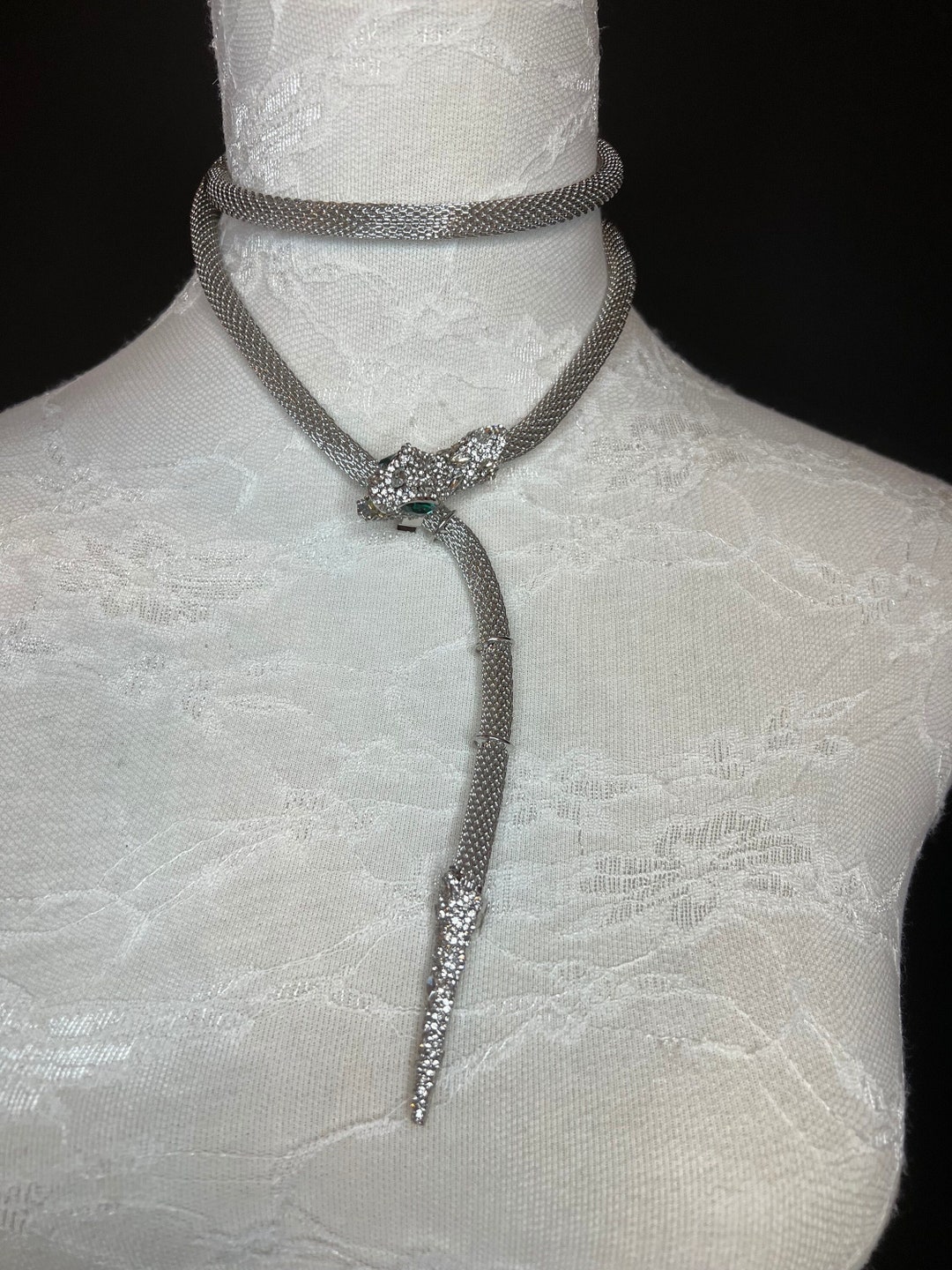 Snake Necklace, Choker Necklace, Rhinestone Snake, Gold, Silver - Etsy