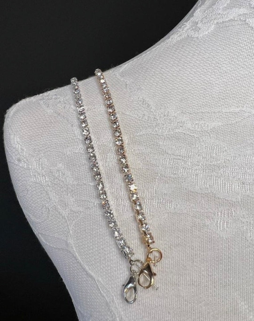 Diamanté Strap, Rhinestone Strap, Silver Chain Strap, 29cm (11.5”) Long, Rhinestone Strap, Bra ...