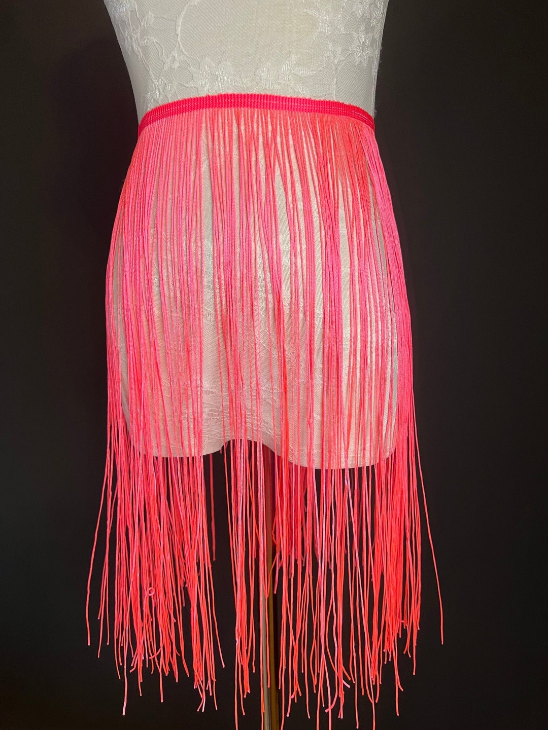 20” Long Fringe, Dress Fringe, Fluorescent Coral Fringe, Long Fringe ...