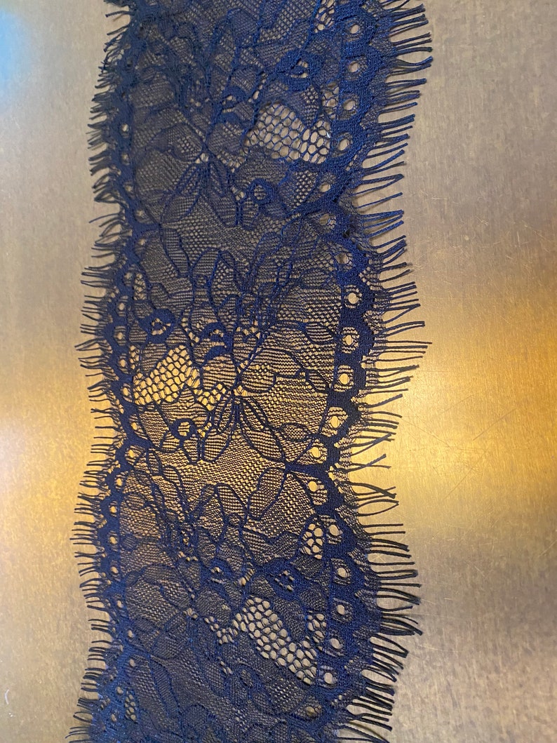 Black Eyelash Lace Trim, 5" Wide, Scalloped Edge, Bridal Lingerie Lace ...