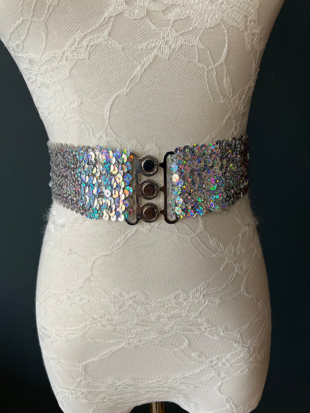 X-long 2” Wide Sequin Stretch Belt - Waist Sizes 18-60 Inch, 9 Colours ...