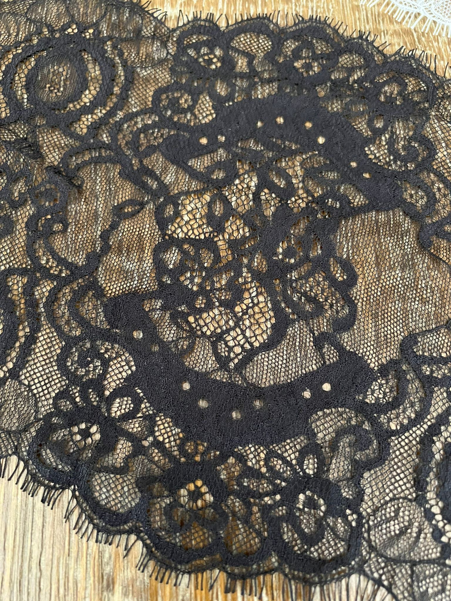 Black Eyelash Lace Trim, 5" Wide, Scalloped Edge, Bridal Lingerie Lace ...