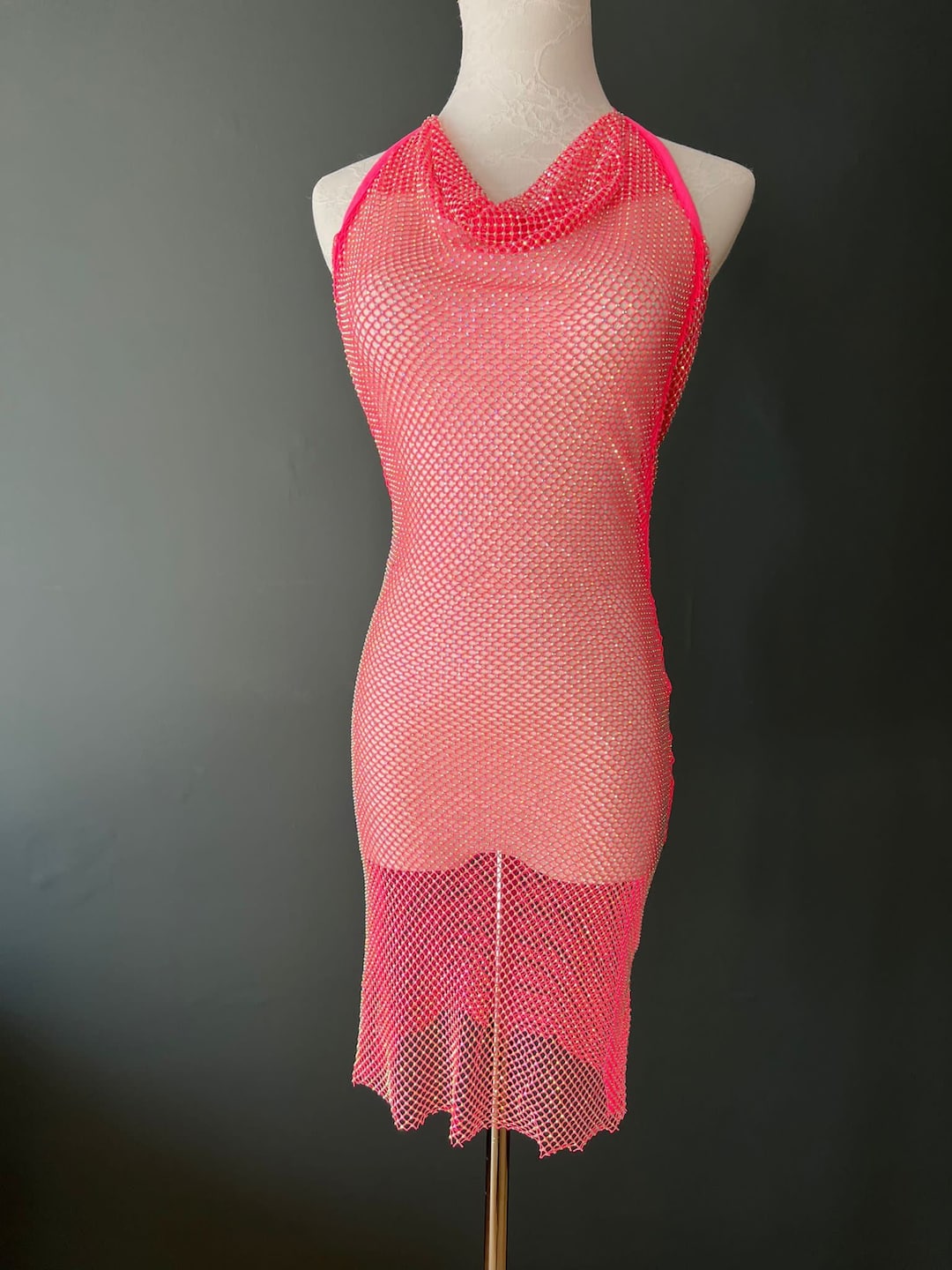 Fishnet Diamanté Dress, Rhinestone Dress, See Through Dress, Fan ...