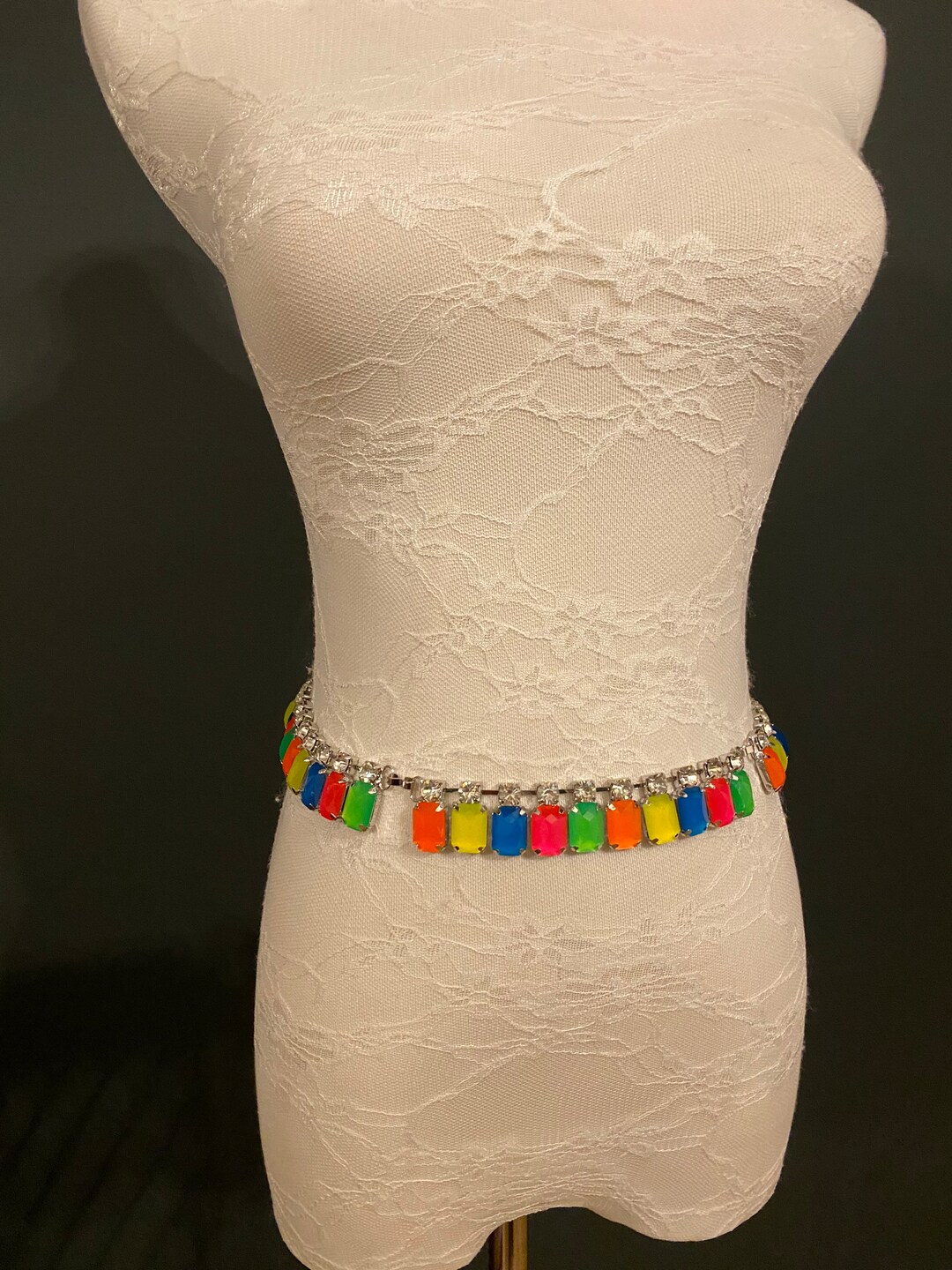 X-long Chain Belt, Neon Belt, Florescent Jewel Chain Shelf, Festival ...