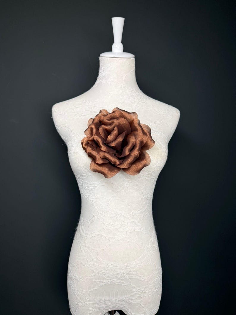 Brown Handmade Organza Corsage Flower, Pin-on Brooch (6" Wide) - Etsy UK