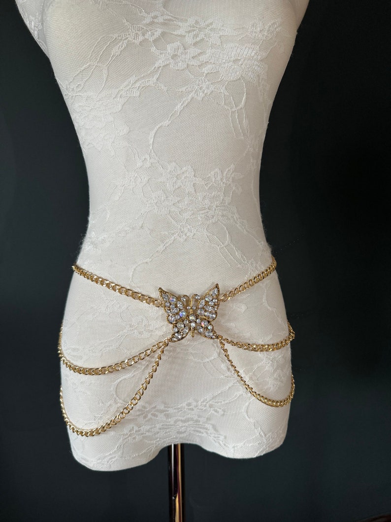 Butterfly Rhinestone Gold Chain Belt, Fashion Body Jewelry - Etsy