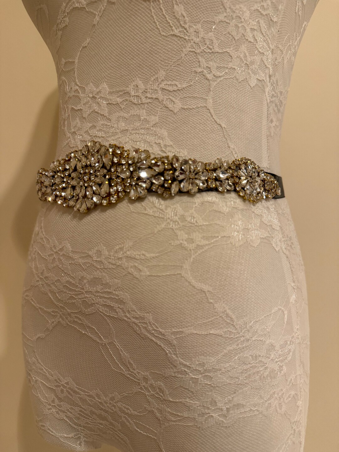 Jewel Belt, Bridal Belt, Black Satin Tie, Bridesmaid, Elegant Evening ...