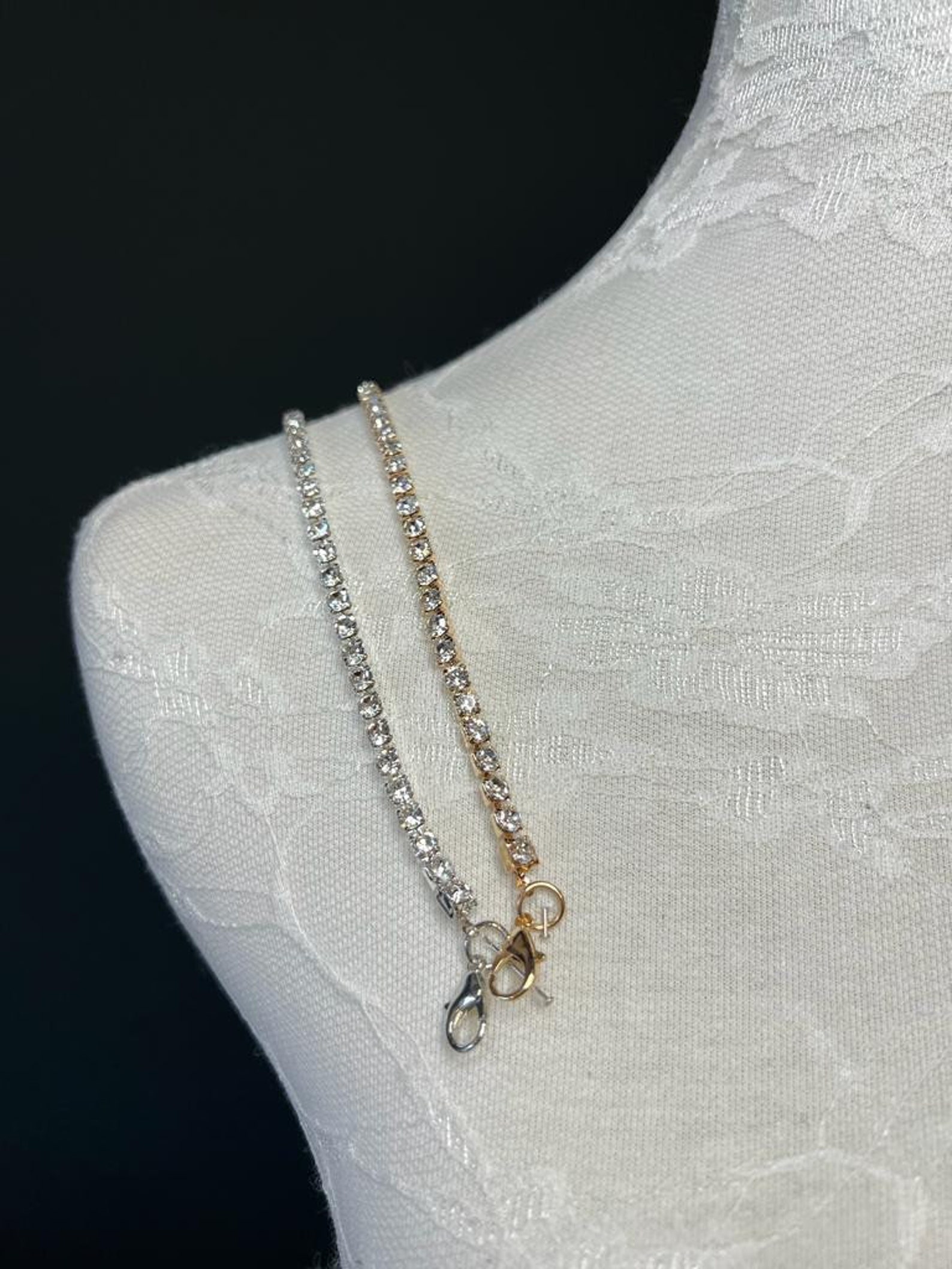 2x Diamanté Straps, 4mm Rhinestones, Very High Quality, Smooth Metal ...
