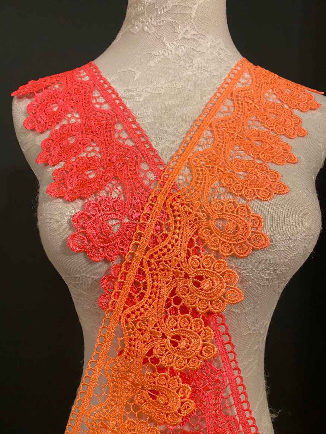 Neon Lace, 4” Wide, Neon Pink, Neon Orange, 10cm Wide, Florescent Lace ...