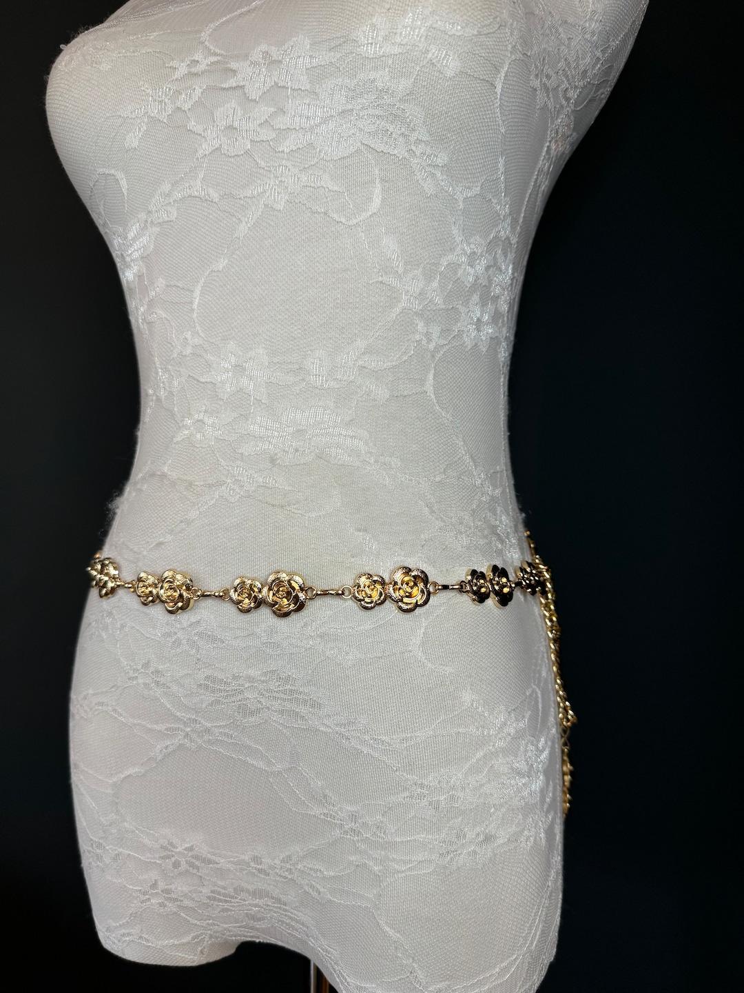 X-long Rose Belt, Floral Gold Metal Belt, Teen Sizes, Size 18”-60”, Fan ...