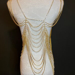 Rhinestone Body Chain, Gold, Silver, Diamanté Costume, Club Wear ...