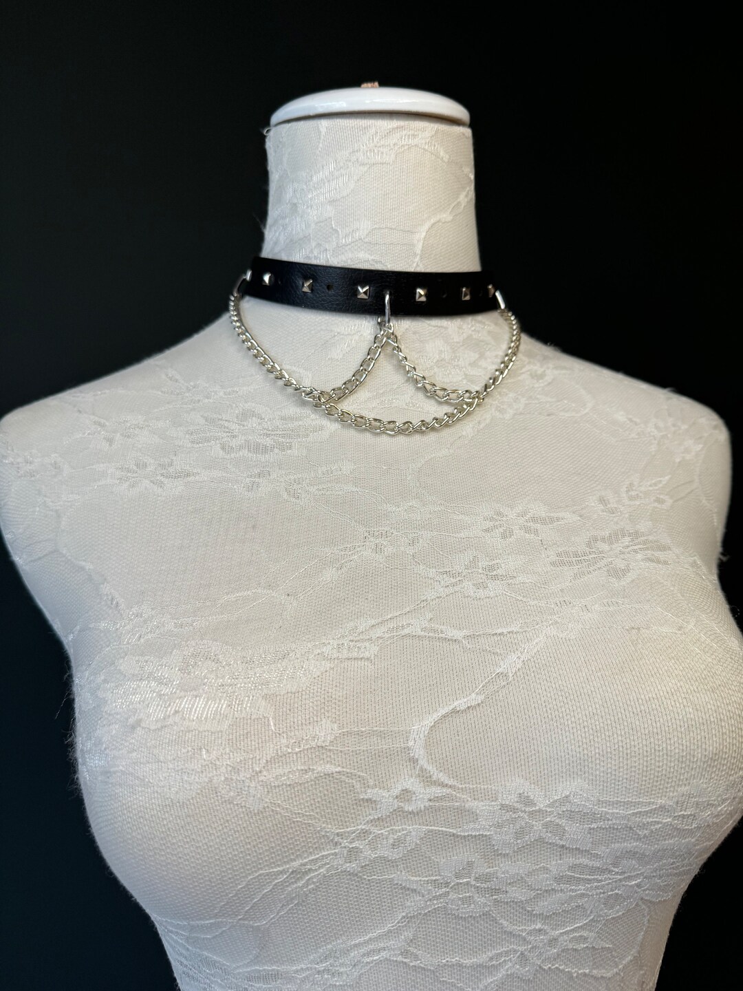 Studded Faux Leather Choker, Chain. Choker, Black Vegan Choker, Choker ...