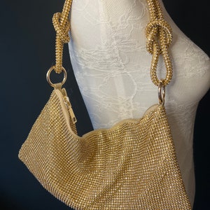Gold Shiny Sparkly Rhinestone Mesh Bag, Purse, Clutch, Handbag, Party ...