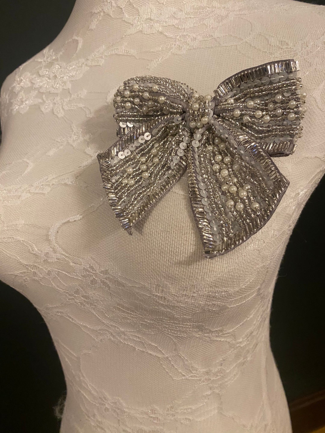 Beaded Bow Corsage, Silver Grey Pearl Brooch (4.5” X 4.5") - Etsy