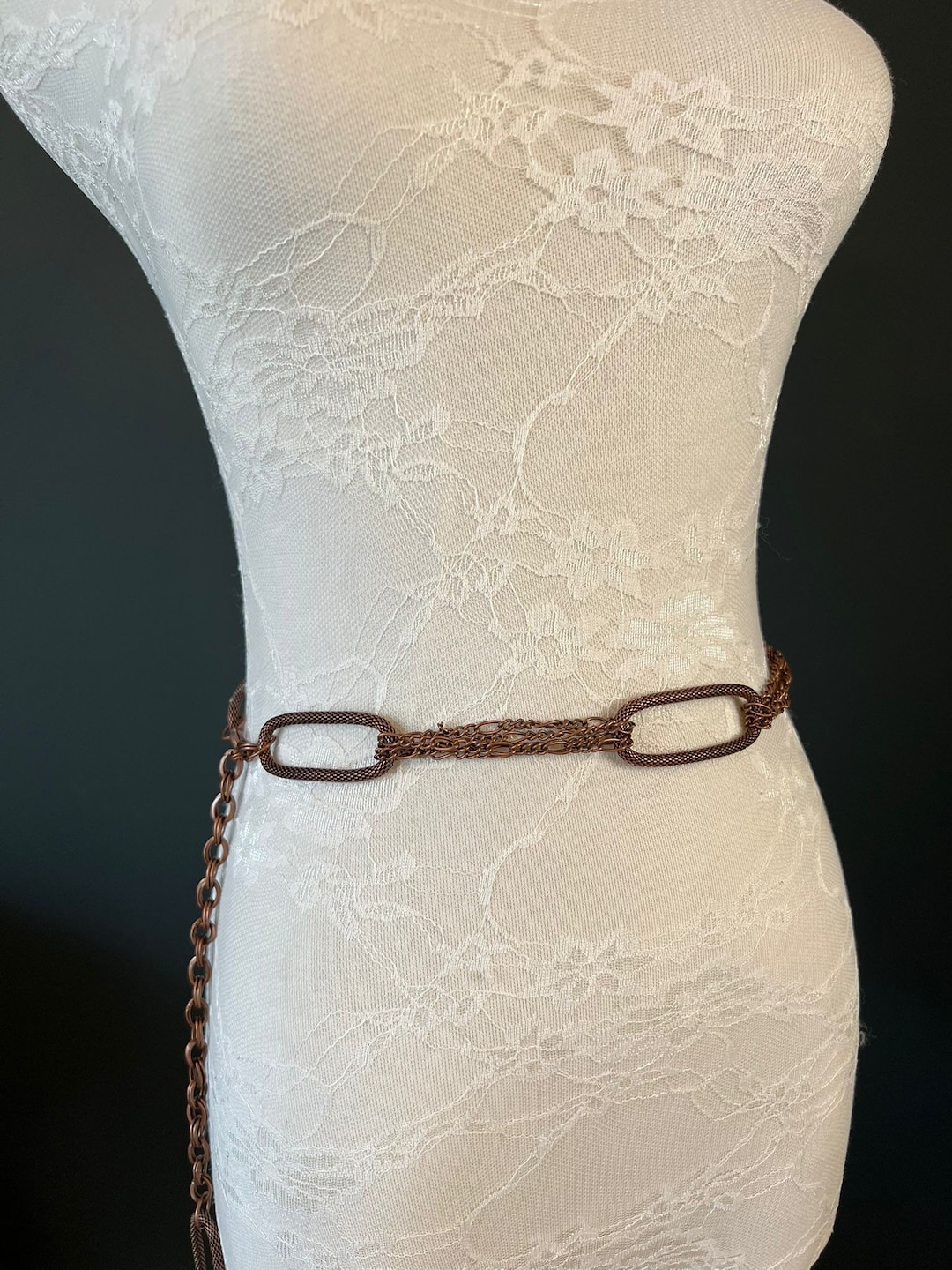 X-long Chain Belt, UK 4-30, Unusual Chain Belt, Antique Copper Finish, Quality, Fashion Belt ...