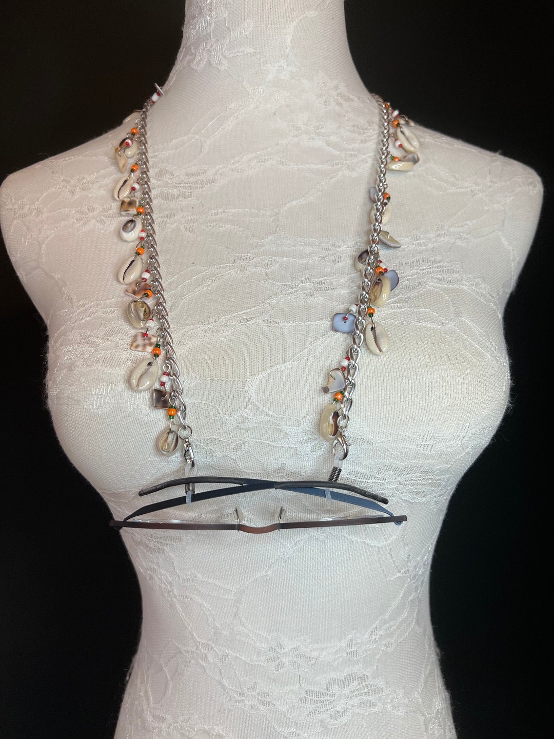 Glasses Chain, Spectacles Chain, Shell Beaded Glasses Chain, Silver ...