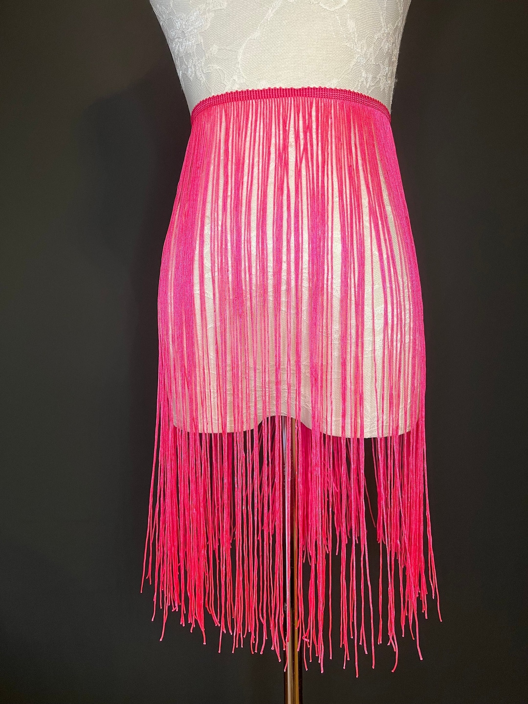 20” Long Fringe, Dress Fringe, Fluorescent Pink Fringe, Long Fringe ...