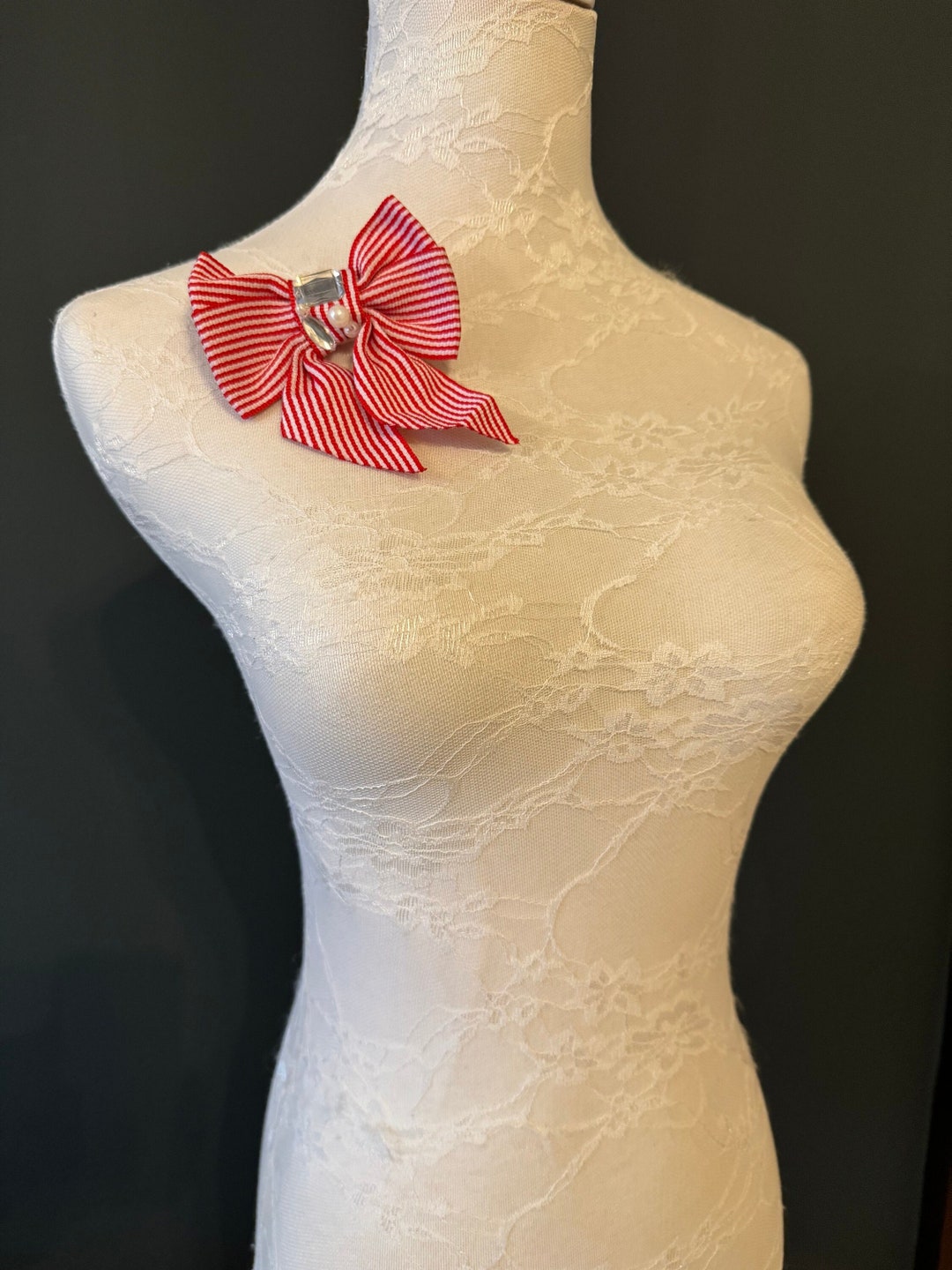 Striped Bow Corsage, Red White Nautical Pin With Pearl Jewel, 4 Inch - Etsy