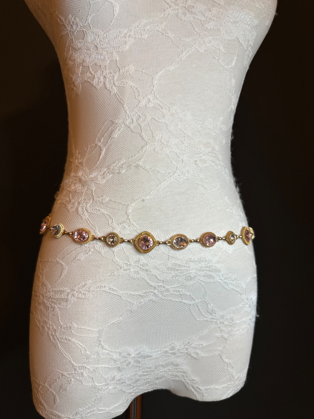 X-long Belt, Jewel Rhinestone Belt, Chain Belt, Vintage Style Belt ...