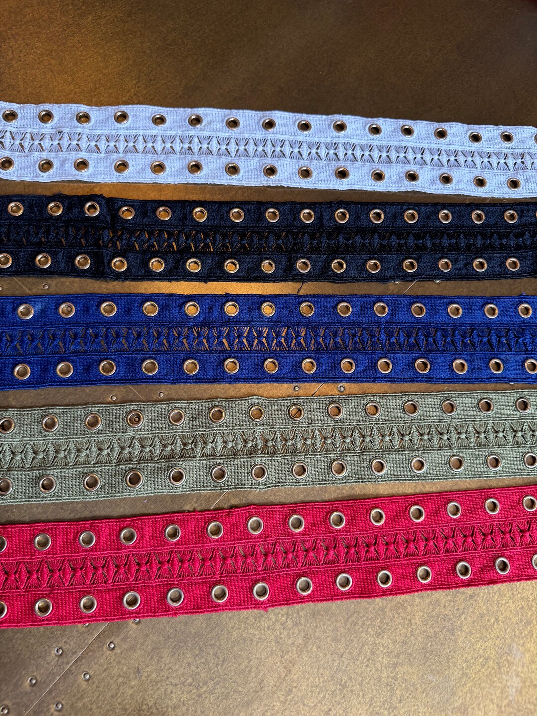 Double Eyelet Tape, Ivory, Black, Navy, Khaki, Red, Gold Eyelets, Tape ...