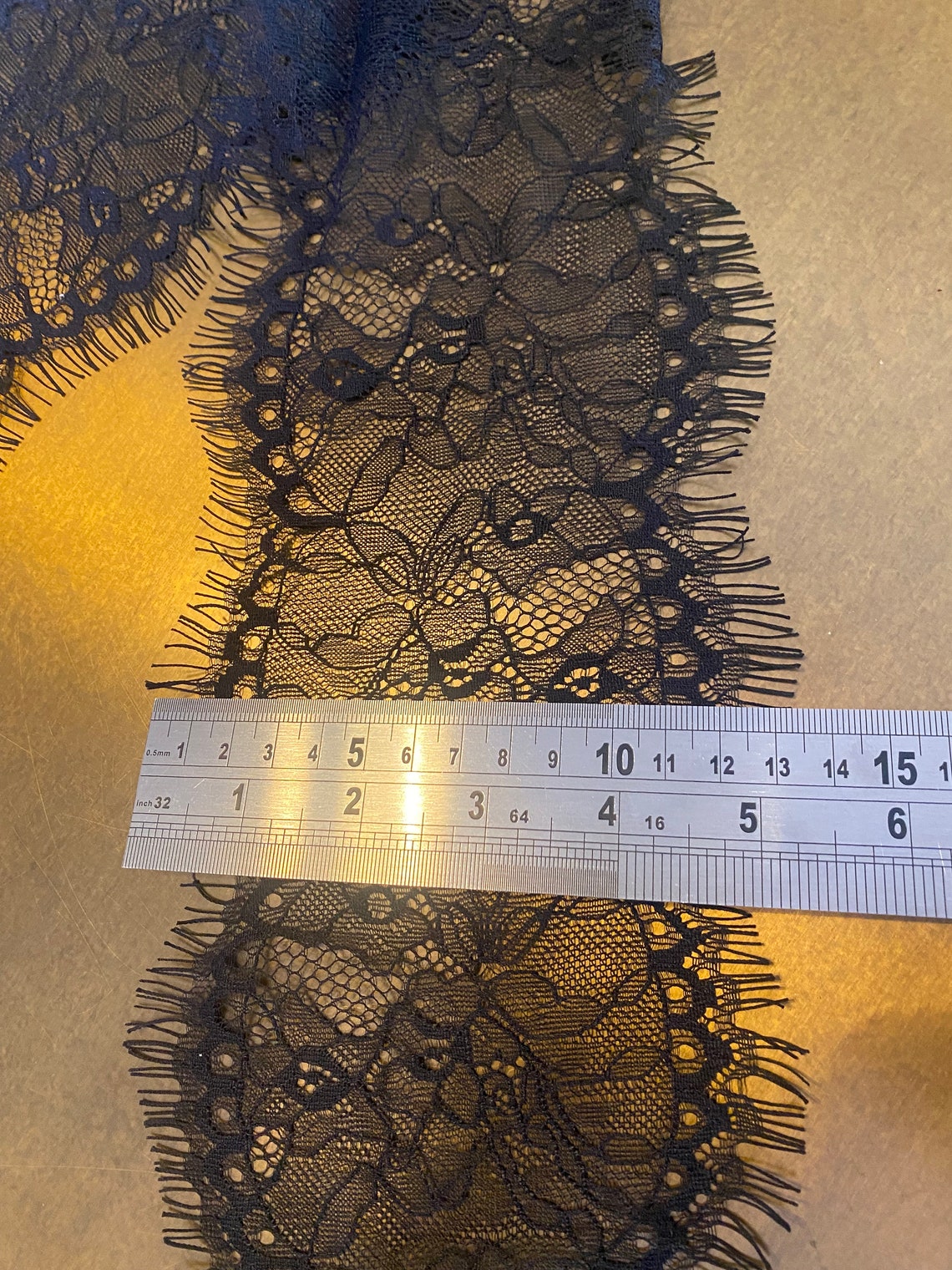 Black Eyelash Lace Trim, 5" Wide, Scalloped Edge, Bridal Lingerie Lace ...