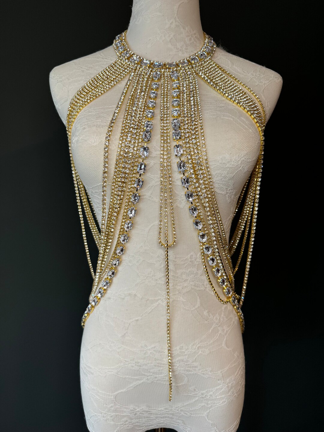 Rhinestone Body Chain, Diamanté Costume, Club Wear, Festival, Exclusive ...
