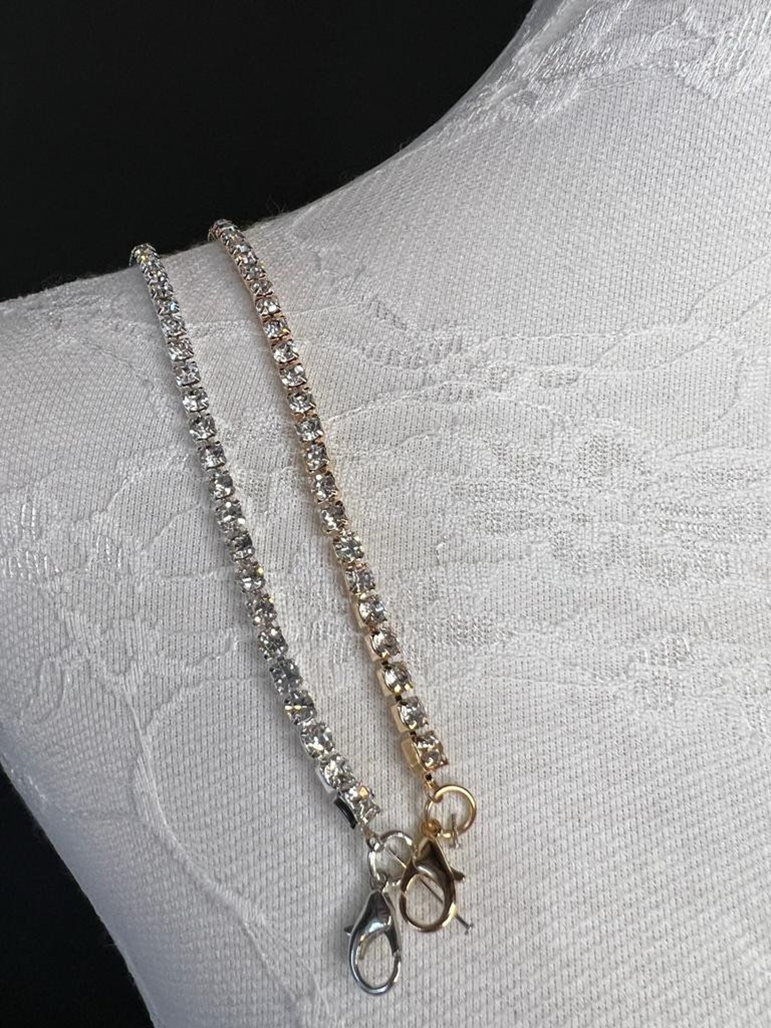 2x Diamanté Straps, 4mm Rhinestones, Very High Quality, Smooth Metal ...