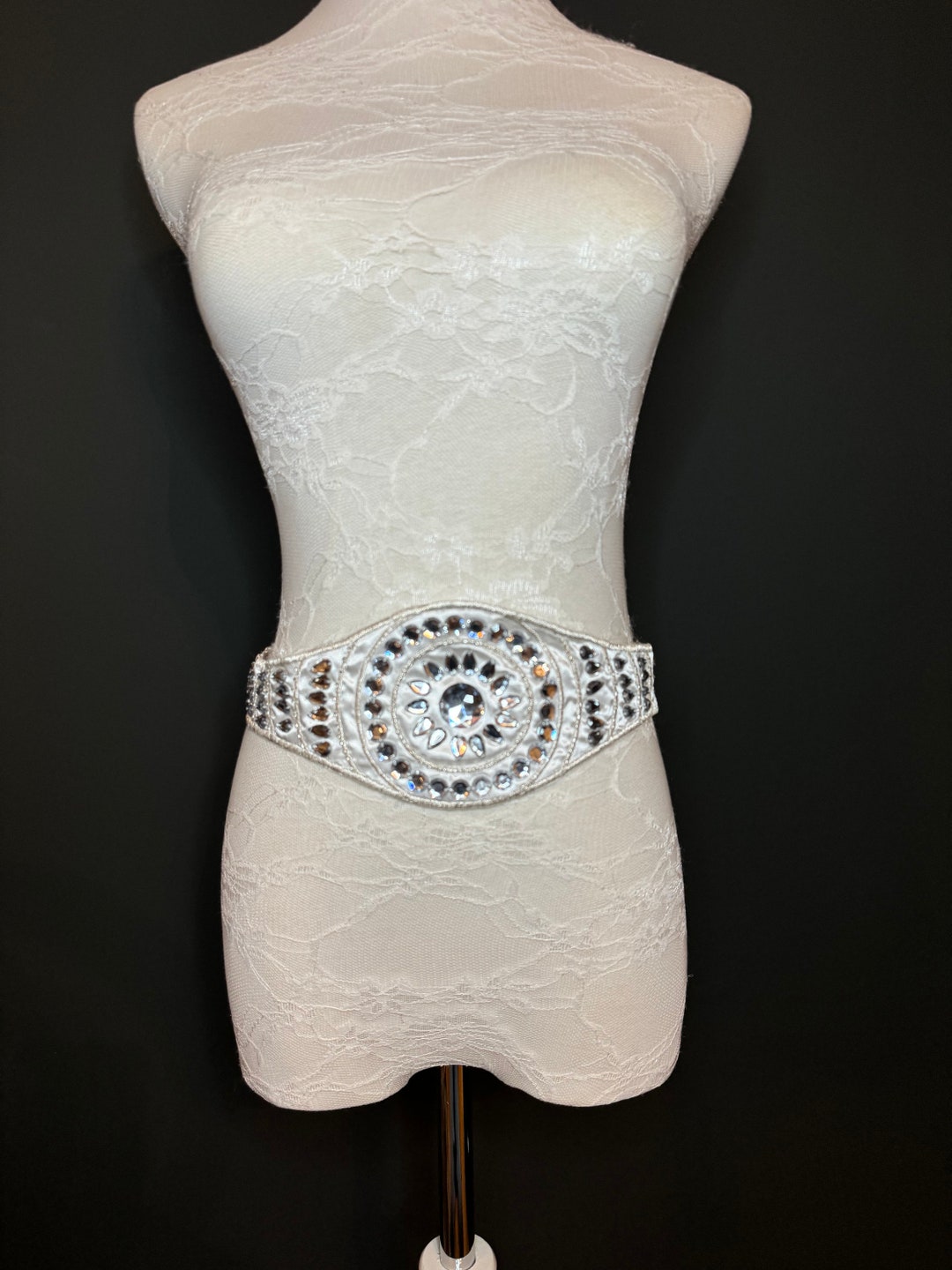 Jewel Belt, Bridal Belt, Ivory Satin Tie, Bridesmaid, Elegant Evening ...