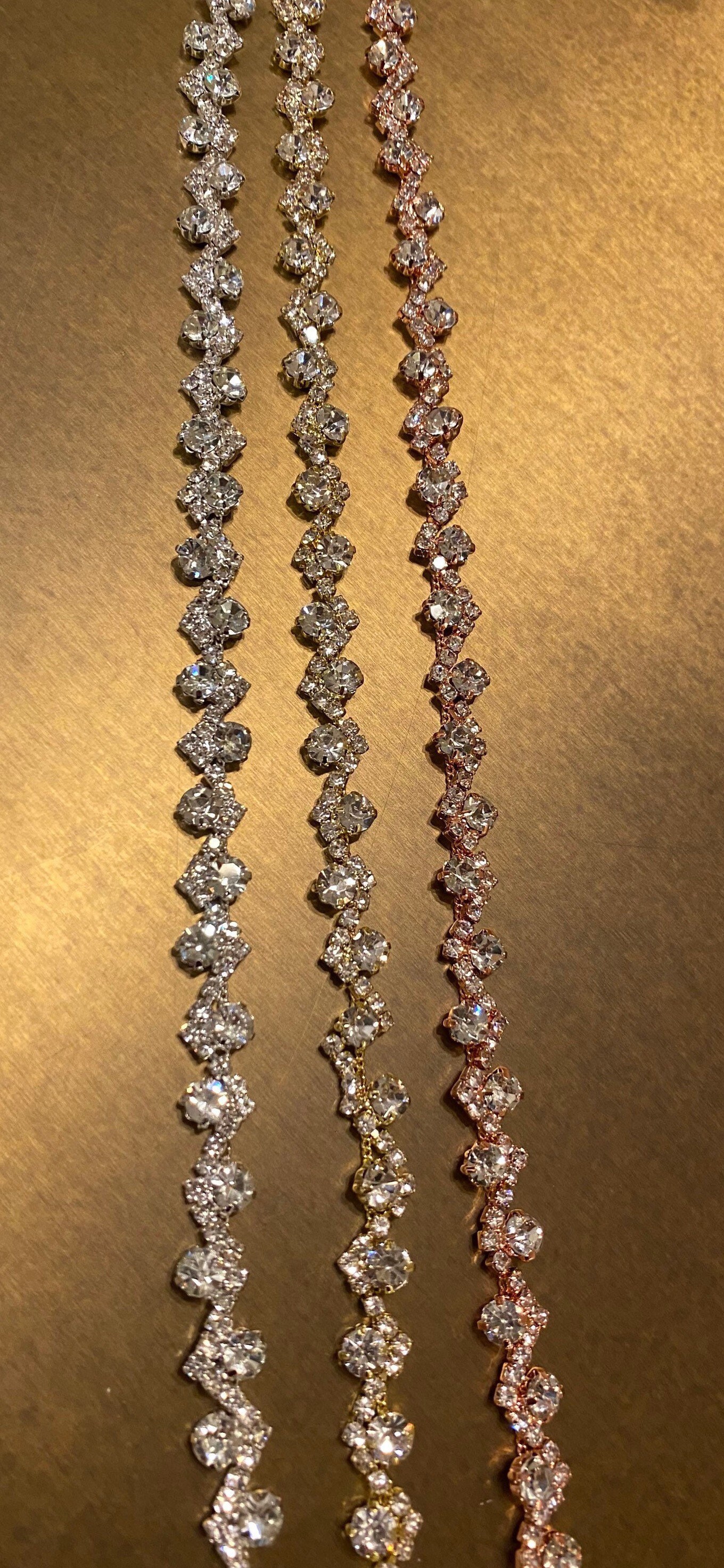 Rhinestone Diamanté Wavy Chain Trim Beaded Applique for - Etsy UK