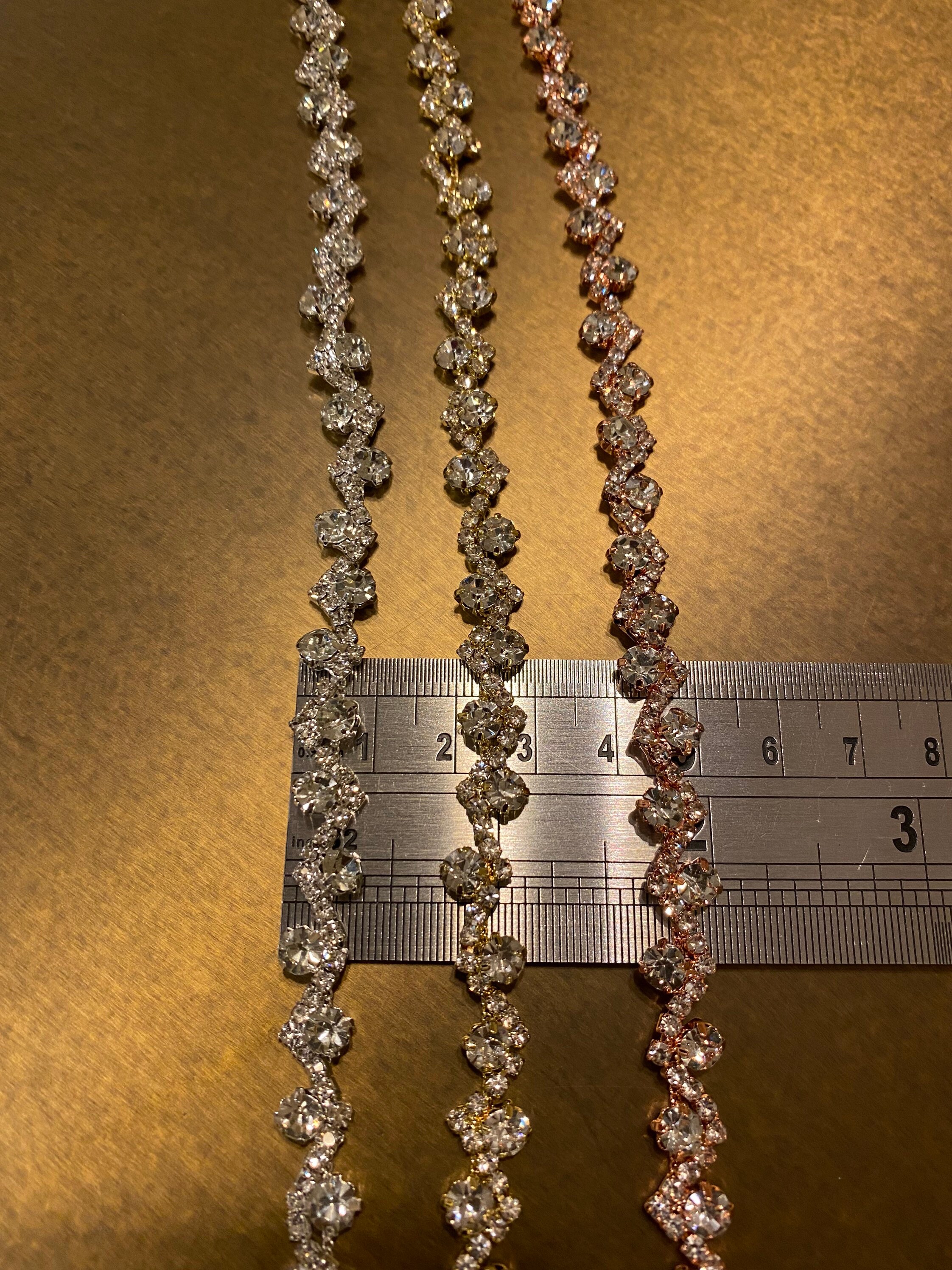 Rhinestone Diamanté Wavy Chain Trim Beaded Applique for - Etsy UK