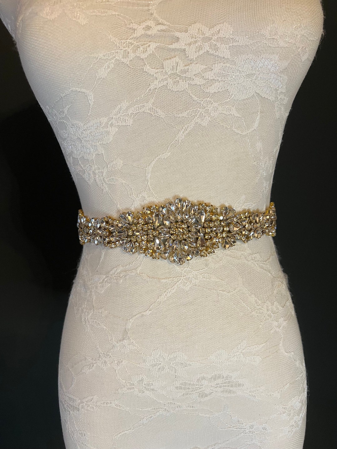 Jewel Belt, Bridal Belt, Black Satin Tie, Bridesmaid, Elegant Evening ...
