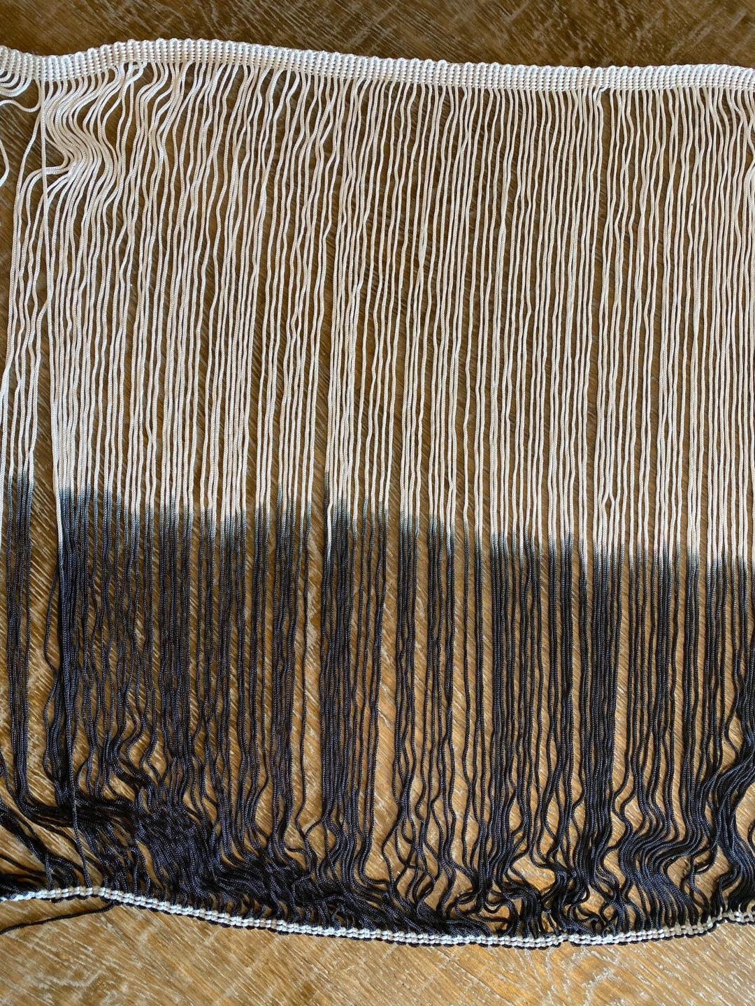 15” Wide Fringe, Tie Dye Fringe, Black Ivory Tie Dye Fringe, Long ...