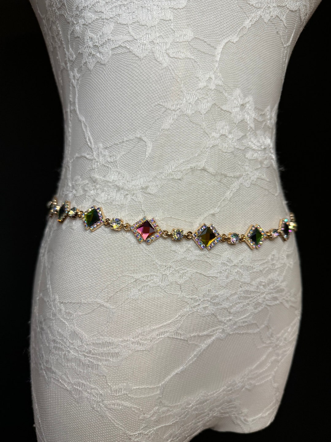 X-long Belt, Jewel Rhinestone Belt, Chain Belt, Vintage Style Belt ...