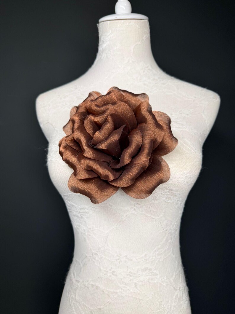 Brown Handmade Organza Corsage Flower, Pin-on Brooch (6" Wide) - Etsy UK
