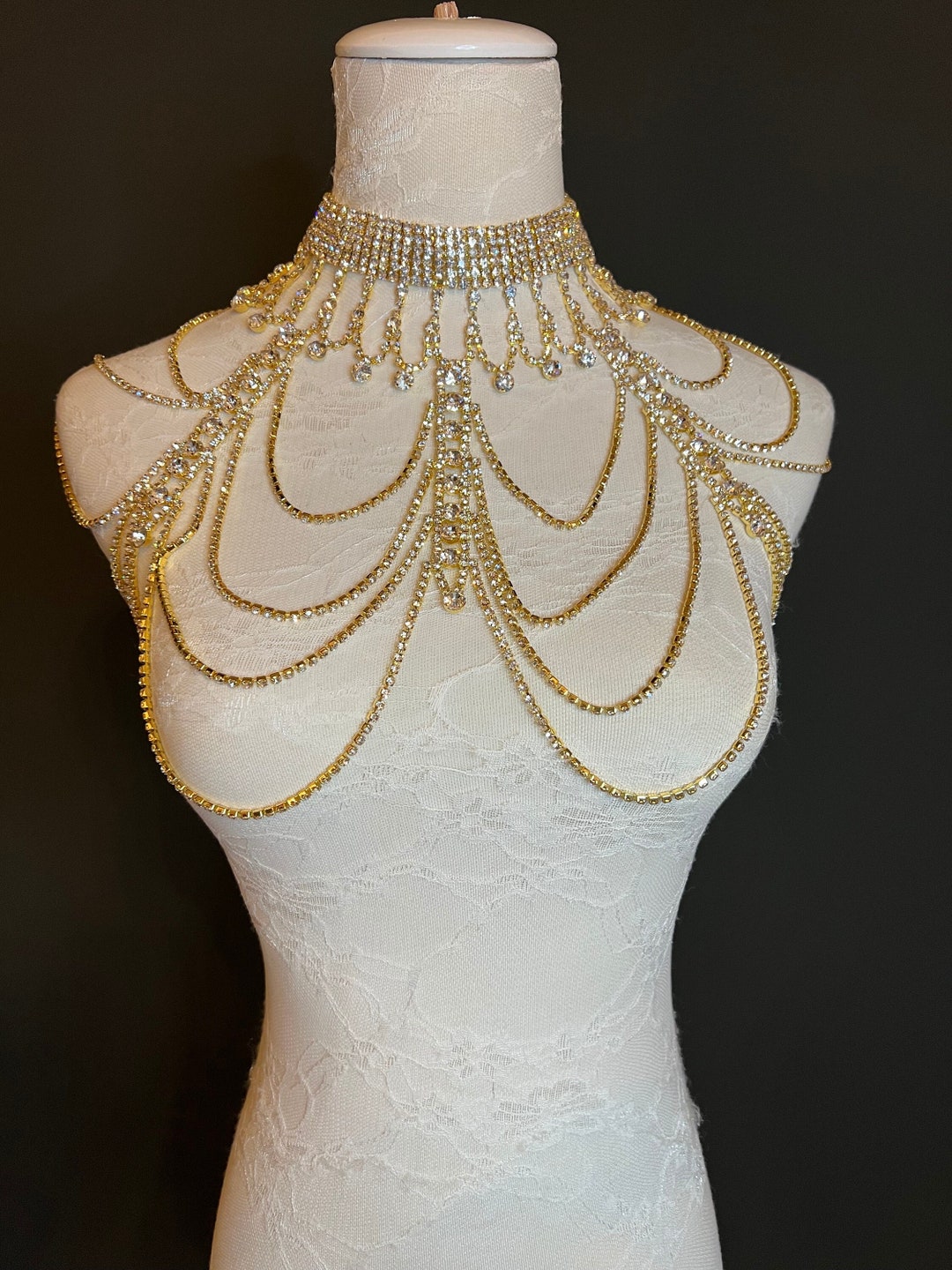 Rhinestone Body Chain, Gold, Silver, Diamanté Costume, Club Wear ...